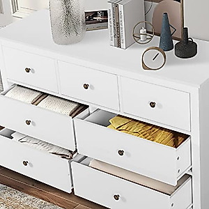 Yokstore White Dresser for Bedroom, 7 Drawer Dresser, Wooden Bedroom Dresser, Modern Storage Chest of Drawers for Living Room, Hallway, Entryway, Bedroom Furniture
