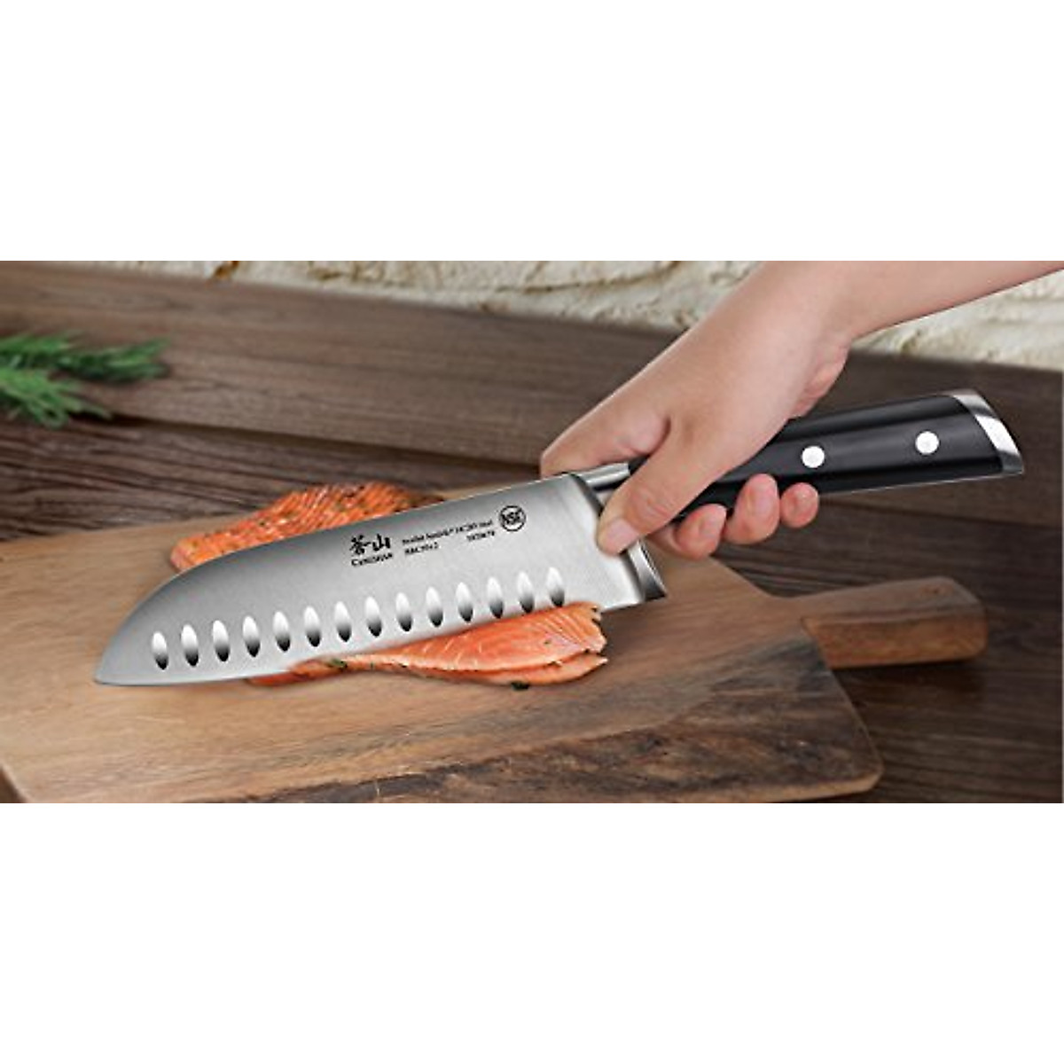 Cangshan TS Series 1020687 Swedish 14C28N Steel Forged 7-Inch Santoku Knife and Wood Sheath Set