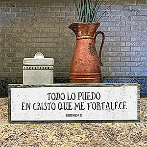 ANVEVO Todo Lo Puedo En Christo Que Me Fortalece – Spanish Bible Verse – mensajes cristianos para decorar - Metal and Wood Sign