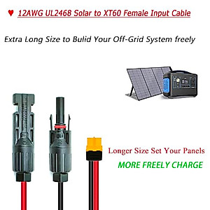 Magiktech Solar to XT60 Charge Extension Cable 12AWG Solar Connector to XT60 Adapter Cable for XT60 Input Port Portable Power Station & Solar Generator (12AWG 12FT)