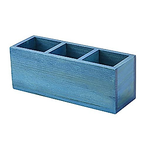 dedoot Wood Remote Holder Desk Organizers, Blue Wooden Pencil Holder Wooden Drawer Organizer 3 Section, Rustic Remote Control Holder for School, Home and Office Supplies, 9x3x3.4 Inches