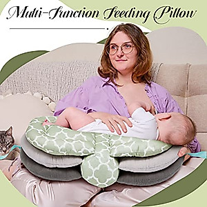 Tatuo Adjustable Breastfeeding Pillows for Mom Multiple Angle Altering Layers Baby Feeding Pillow with 2 Pcs Absorbent Coral Fleece Baby Washcloths for Newborn Infant Toddlers