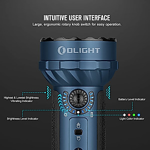 OLIGHT Marauder Mini 7,000 Lumens Bright Flashlight with 600 Meters Beam Distance, Powerful RGB Flashights, Magnetic Rechargeable Lights for Outdoors Work, Hunting, and Searching (Midnight Blue)