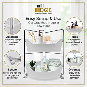 Davalos Quality Essentials Bathroom Organizers and Storage Countertop - 2 Tier Counter Corner Shelf, Skincare Organizer, Multi-Tier Bathroom and Kitchen Storage - White