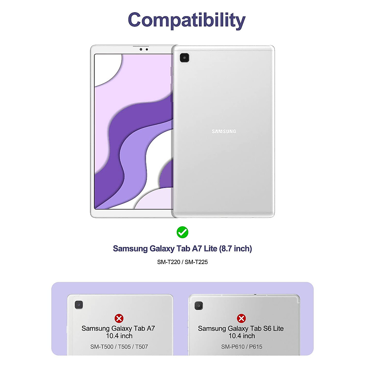 ONPINT Case for Samsung Galaxy Tab A7 Lite Case 2021 8.7 Inch (SM-T220 / T225 / T227),【Built in Screen Protector】 Lightweight Leather Case Full Body Smart Cover with Magnetic Trifold Stand-Purple