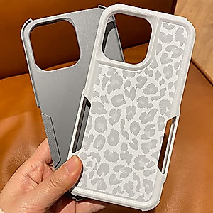Burmcey for iPhone 14 Pro Max Case White Leopard Light Gray, Cheetah Print Heavy Duty Tough Rugged Full Body Protection Shockproof Protective Women Girls Case for iPhone 14 Pro Max 6.7'' 2022
