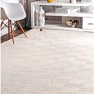 Handwoven Wool Area Rug- Natural Yarn- Contemporary Farmhouse Decor- ecofriendly Rugs for Bedroom Living Room (Ivory, 5'x8')