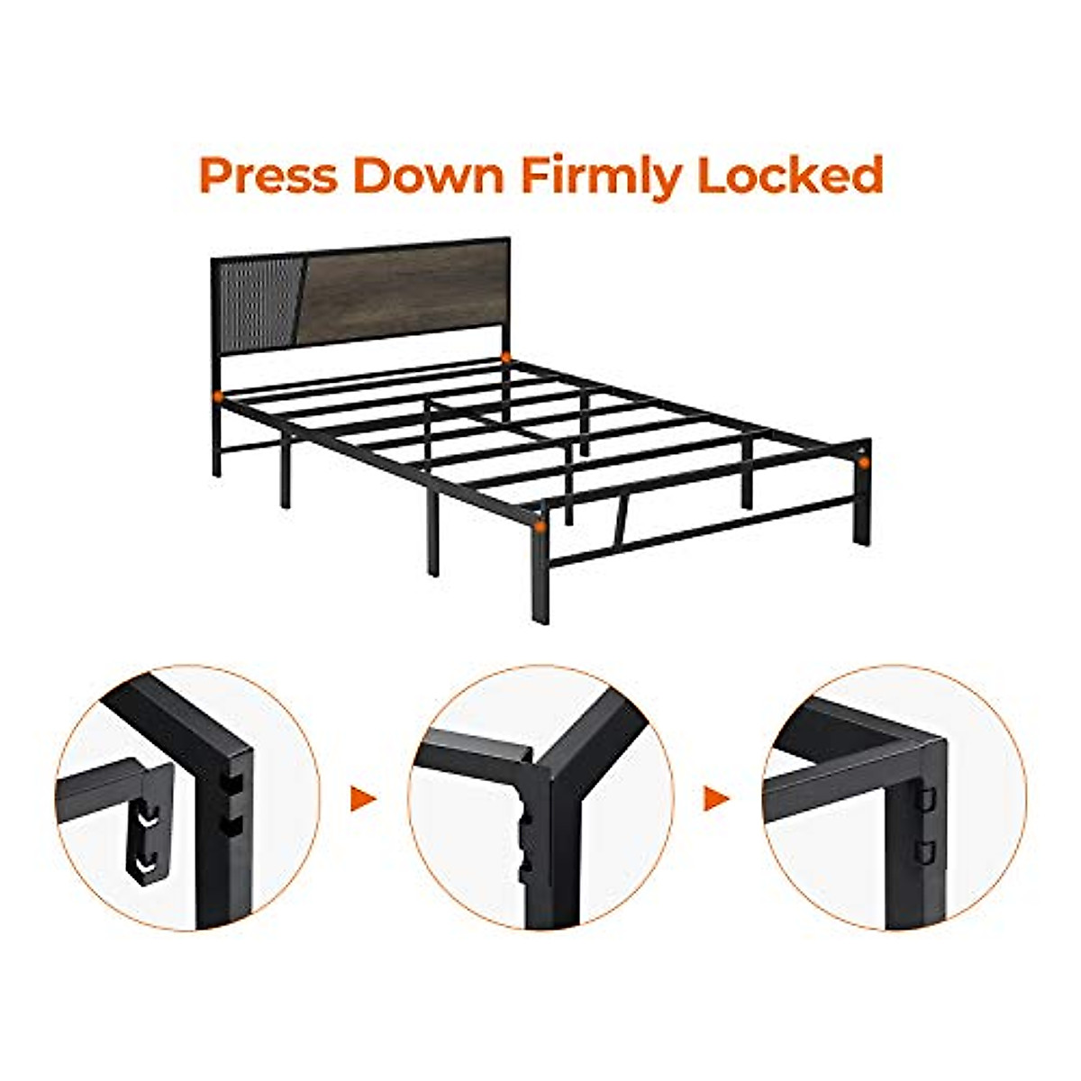 Alecono Heavy Duty Full Metal Bed Frame with Wood Headboard, Non-Slip Sturdy Steel Bed Platform Mattress Foundation No Box Spring Needed, Black