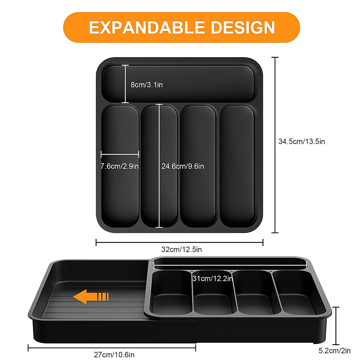 VESKYAO Expandable Silverware Drawer Organizer, 6 Compartment Adjustable Silverware Tray Plastic Kitchen Utensil Organizer Holder