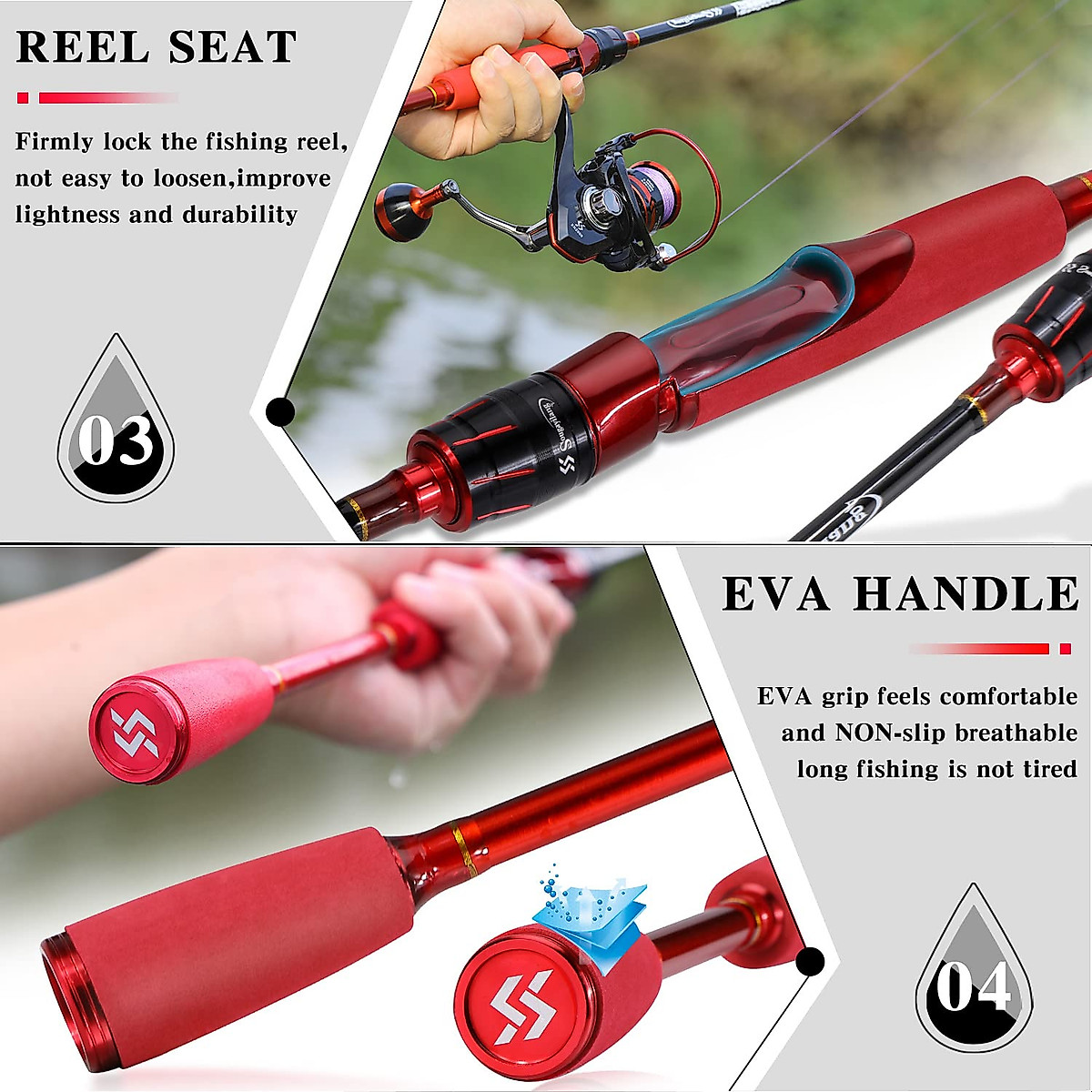 Sougayilang Fishing Rod Two Pieces,Sensitive Graphite Spinning Pole with Stainless Guide Rings and Comfortable Handle for Travel Saltwater Freshwater （S2.1）