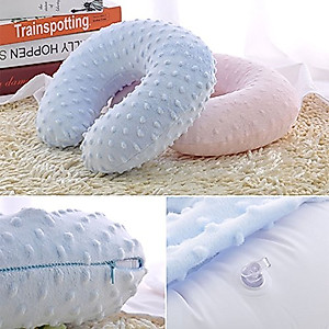 Neck Pillows Baby Kids Travel Pillow Inflatable Head Support Pillow Cute Cozy U Shape Neck Pillow for Car Seat Airplanes Train Soft Washable Chin Neck Support Pillow for Toddler Boys Girls (Blue)