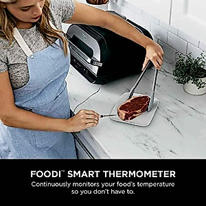 Ninja FG551 Foodi Smart XL 6-in-1 Indoor Grill with 4-Quart Air Fryer Roast Bake Dehydrate Broil and Leave-in Thermometer, with Extra Large Capacity, and a stainless steel Finish (Renewed)
