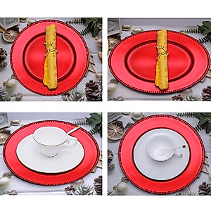 DaCakeWS Metallic Red Bead Charger Plates 13inch, Set 10PCS Plastic Round charger plates bulk wedding, Dinner,Wedding,Party,Event,Decoration(Beaded Red 10)