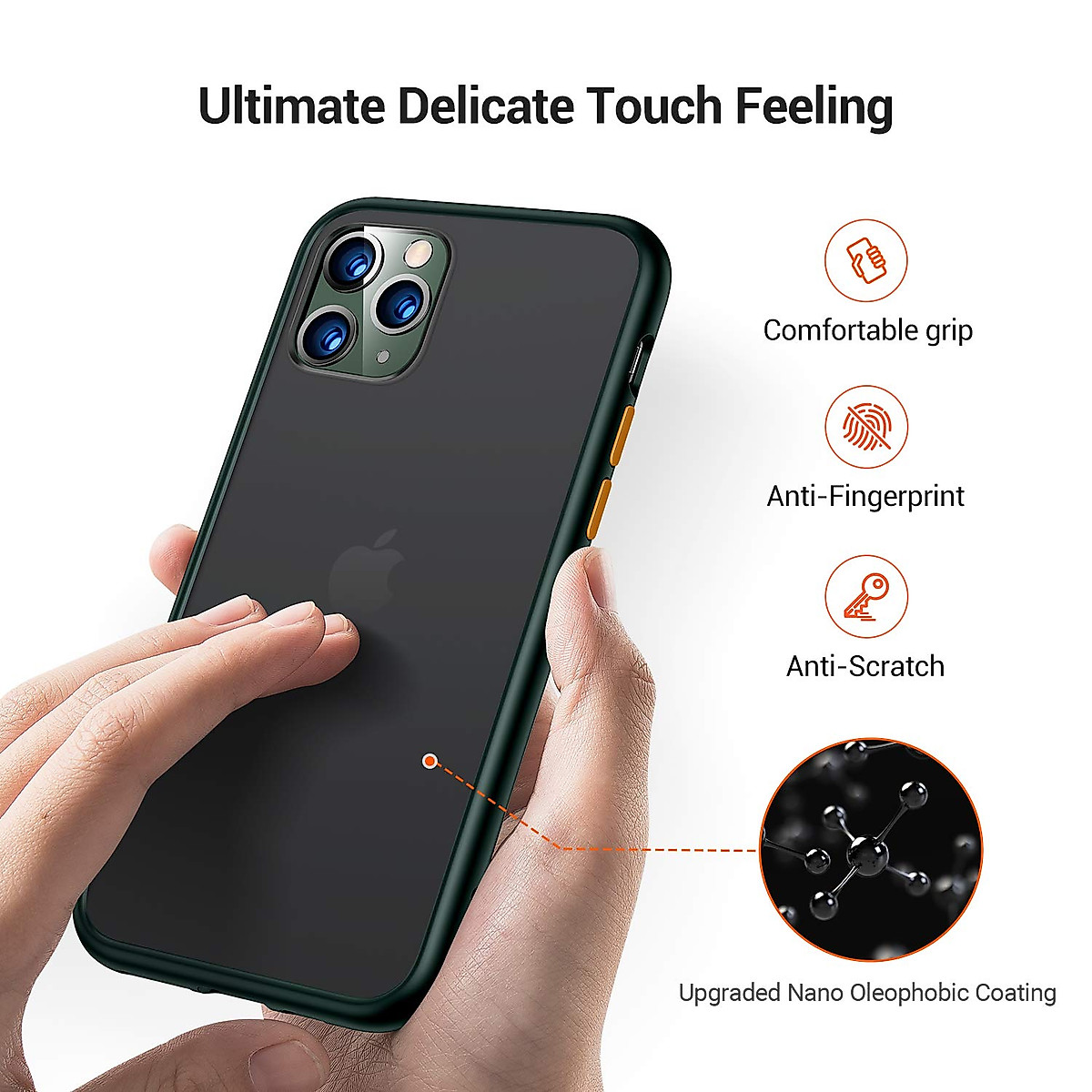 TORRAS Shockproof Compatible with iPhone 11 Pro Case, [Military Grade Drop Tested] Translucent Hard Matte Case with Soft TPU Bumper Slim Phone Case Designed for iPhone 11 Pro, Midnight Green