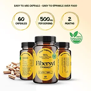 Vegan Fiber Capsules for Cats Digestive Supplement, Ovatasyl 500 mg Psyllium Seed Husks, Constipation, Hairballs, Pet Essentials & Wellbeing, 100 Vegan Capsules