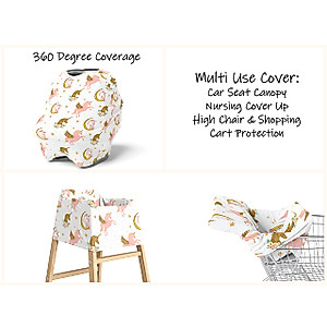 YayaTete Stretchy Multi Use Cover Unicorn Car Seat Canopy Nursing Breastfeeding Cover Up Shopping Grocery Cart High Chair Covering Baby Girl Pink and Gold Stars Nursery Decor, black, white, one size