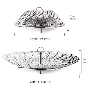 BergHOFF Steamer Basket 7" to 11" Stainless Steel 18/8 Foldable & Expandable Fit Most Pots and Pans Mirror Finish Dishwasher Safe