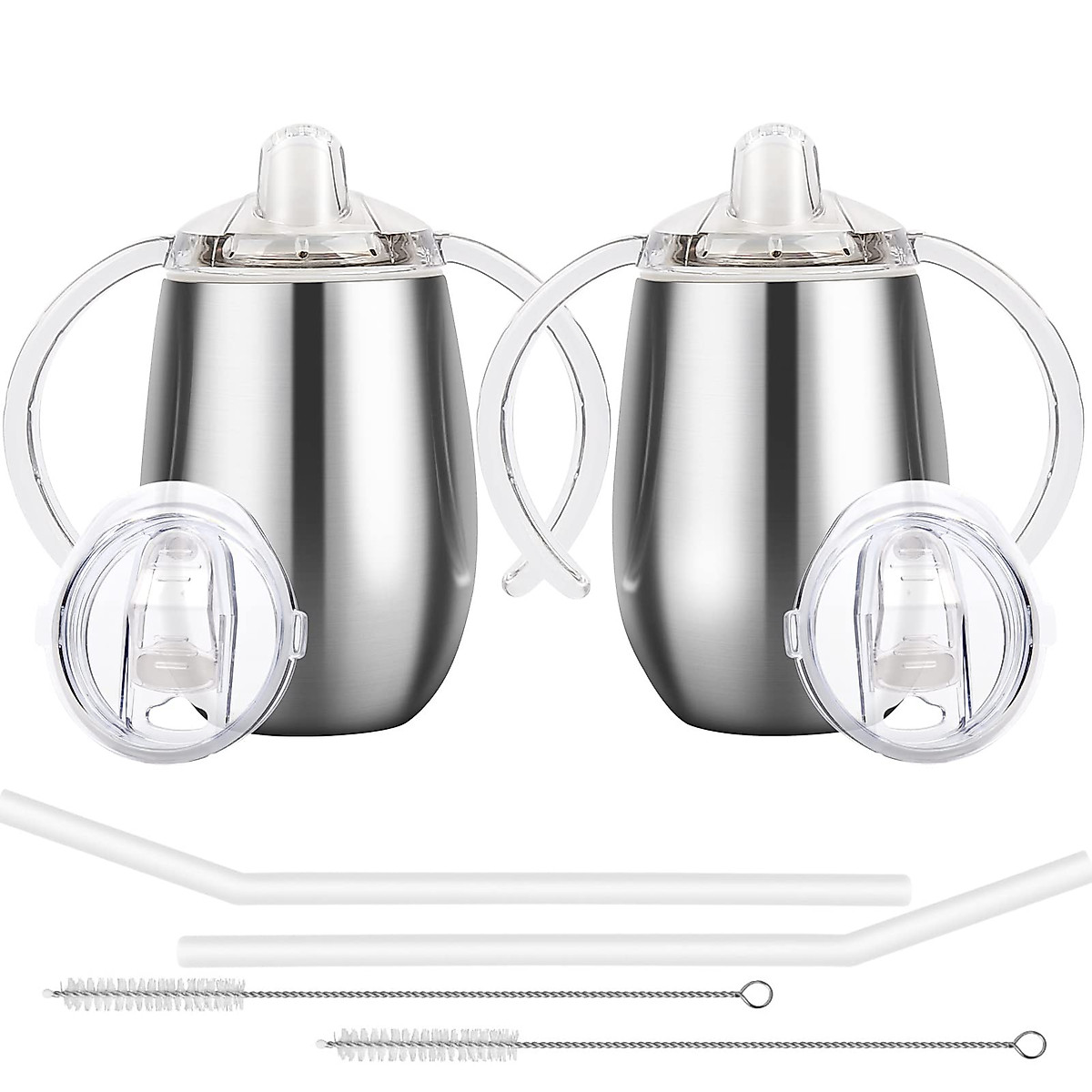 Vermida Kids Sippy Cup with Straws and Handles,8oz Spill Proof Insulate Kid Straw Tumbler with Lid,Stainless Steel Straw Toddlers Cup with Lid for School,Outdoor