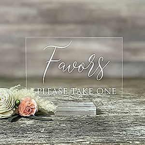 Acrylic Favors Sign for Wedding Reception, Baby Shower, or Bridal Shower | 8-inch x 10-inch with Acrylic Stand (5X7, Clear Acrylic Stand)