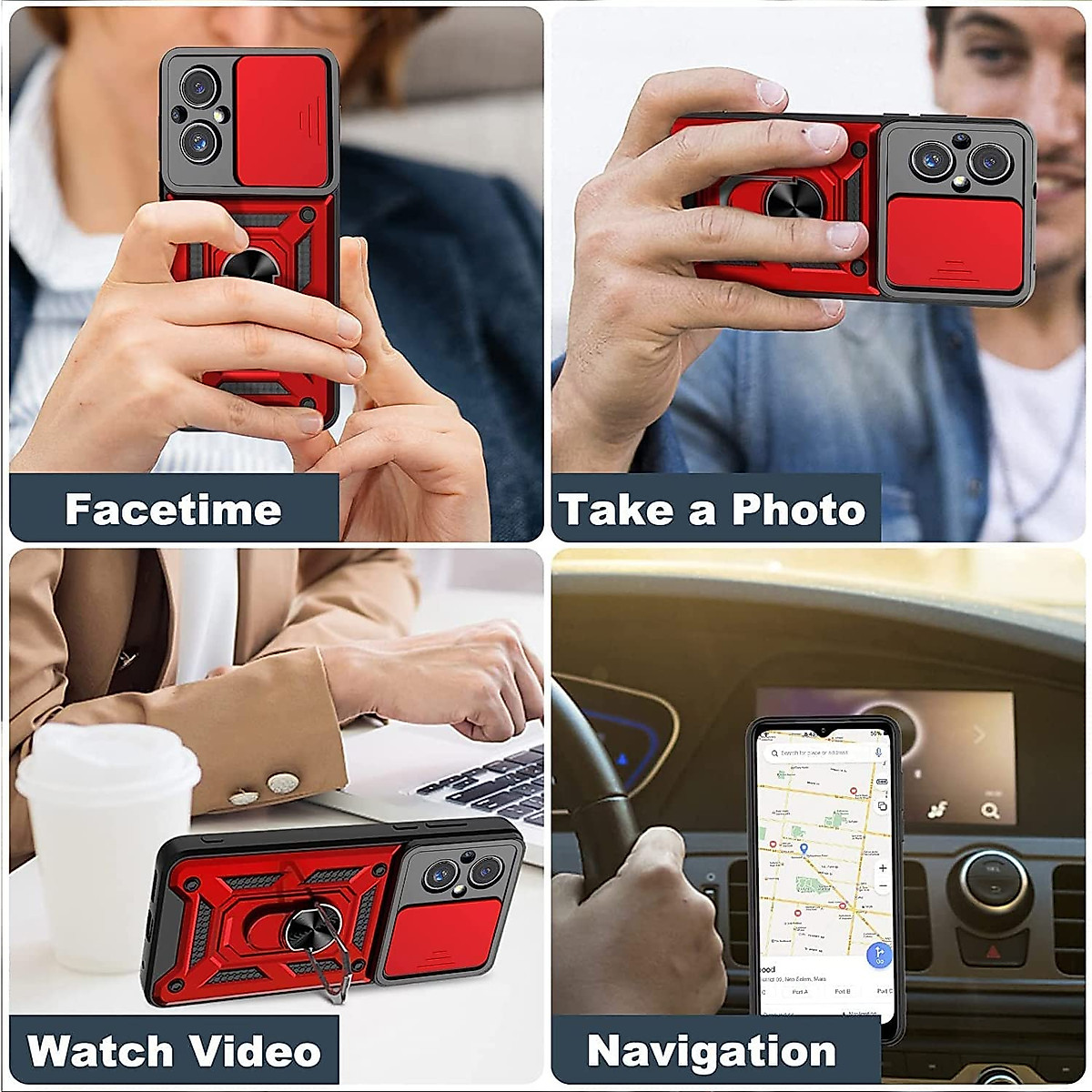 JCUEGRNY Compatible with Oneplus Nord N20 5G Case,[2 Pack] HD Screen Protector,Built Slide Camera Protection Cover & Ring Kickstand,Hybrid Heavy Duty Shockproof Phone Case for 1+ Nord N20 5G Red