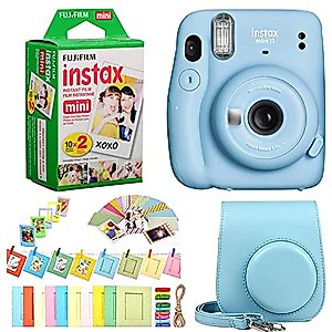 Fujifilm Instax Mini 11 Instant Camera + Fuji Instax Film 20 Shots + Protective Case + Frames Design Kit (Sky Blue)
