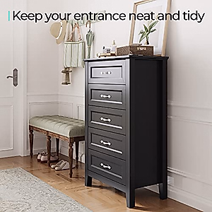 LINSY HOME Black Dresser, Black Chest of Drawers for Bedroom, 5 Drawer Dresser with Metal Handles, Tall Dresser for Nursery, Entryway, and Closet Storage
