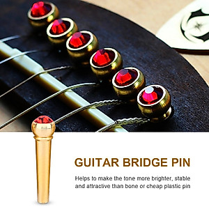 6Pcs Bridge Pin Copper Material Folk Acoustic Guitar Bridge Pin Peg Nail with Colorful Crystal Glass Dot(Red)