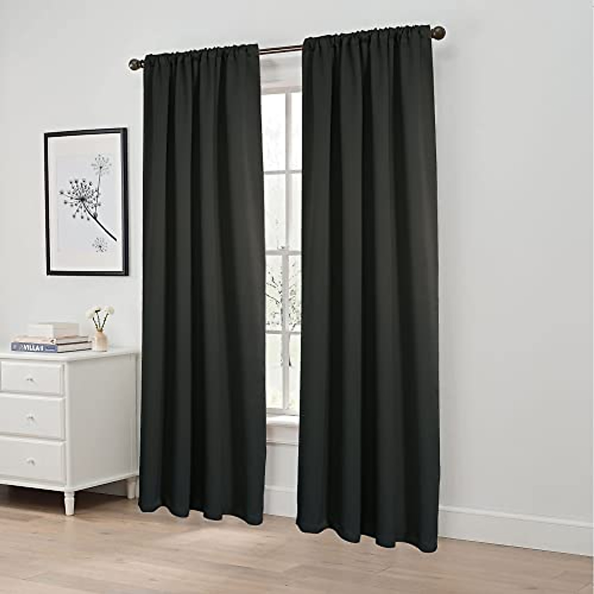 Amazon Brand – Pinzon Blackout Window Curtain Panels for Bedroom - Rod Pocket Thermal insulted Room Darkning Drapes for Living Room - 37x84 inch,2 Panels -Black