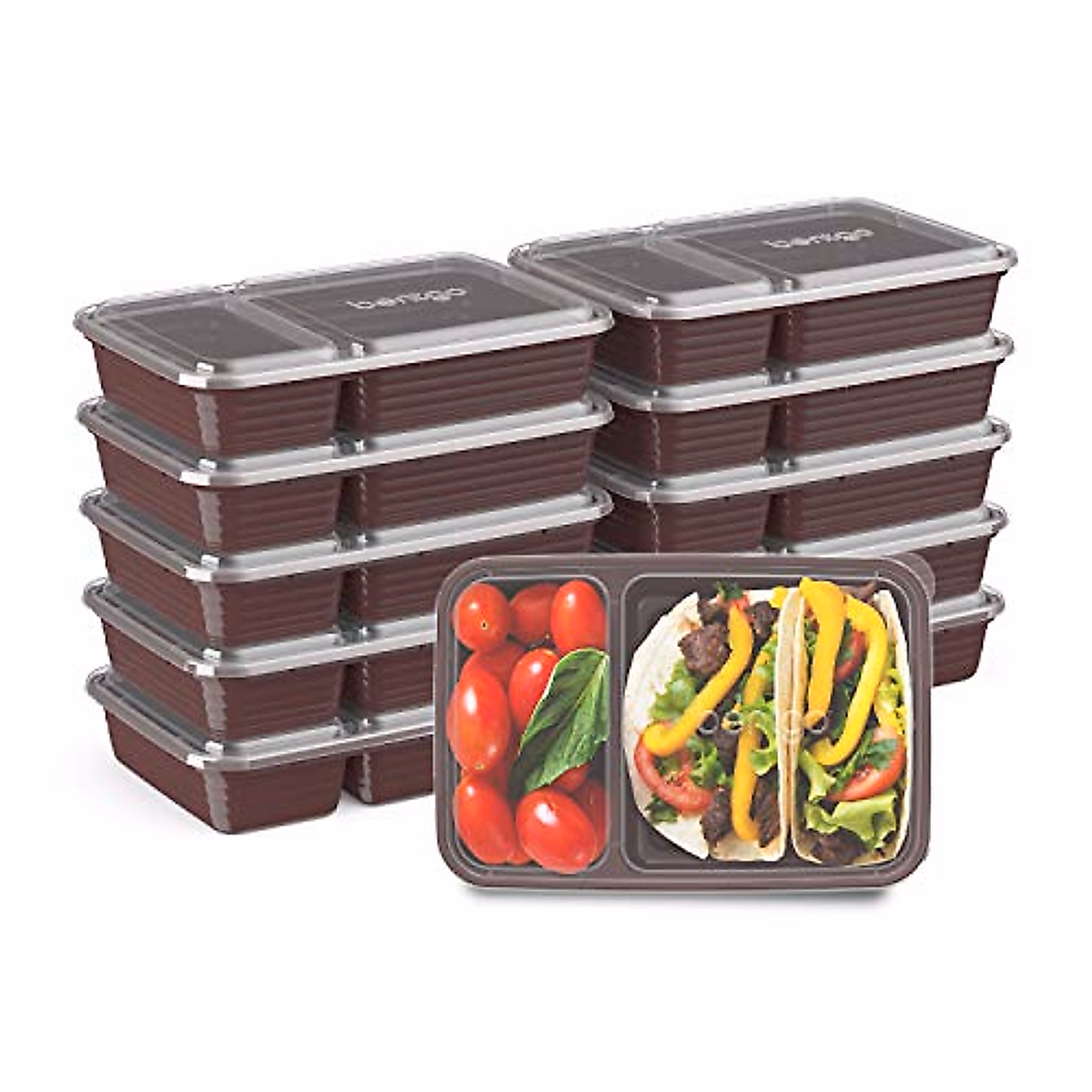 Bentgo Prep 2-Compartment Meal-Prep Containers with Custom-Fit Lids - Microwaveable, Durable, Reusable, BPA-Free, Freezer and Dishwasher Safe Food Storage Containers - 10 Trays & 10 Lids (Burgundy)