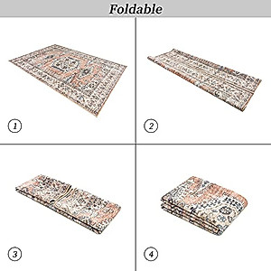 Valenrug Washable Rug 5x7 - Ultra-Thin Antique Collection Area Rug, Stain Resistant Rugs for Living Room Bedroom, Distressed Persian Boho Rug(Peach/Yellowish, 5'x7')