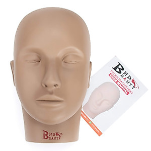 BHD BEAUTY Eyelash Practice Training Head for Makeup Cosmetology Dark Brown Flat Soft PVC Material Head with Mount Hole.