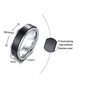 VNOX Personlized 6MM Two-tone Stainless Steel Spinner Rings for Promise Engagement Wedding Bands,Size 7