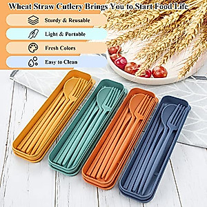 4 Sets Reusable Utensils Set with Case, Travel Utensils with Case, Reusable Utensils for Lunch Box accessories, Portable Chopsticks Knife Fork and Spoon Lunch Utensils Set for Work,Travel or Daily use