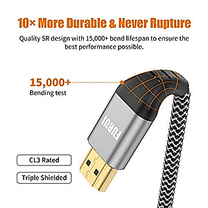 8K HDMI Cable 15ft 2Pack, FURUI Nylon Braided 2.1 HDMI Cable, CL3 Rated Support Dolby Atmos, 8K@60Hz, 4K@120Hz, 48Gbps Ultra Speed, eARC, HDCP 2.2 & 2.3, Dynamic HDR Compatible with Apple TV, Roku