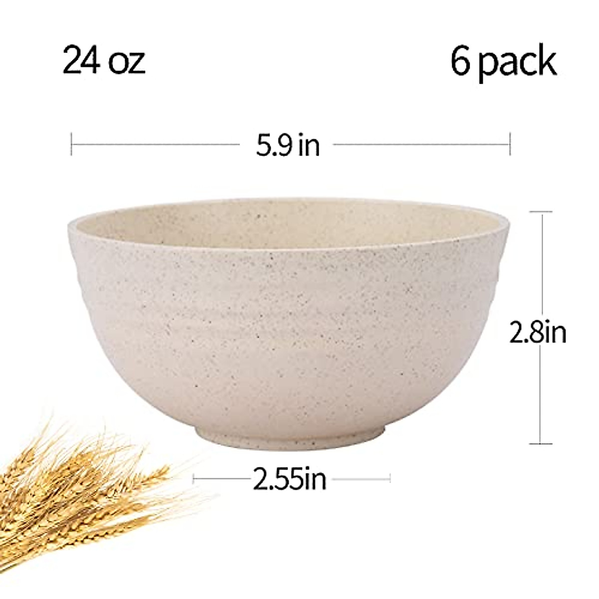 Cereal Bowls，6 Pack 24 oz Bowls Set, Food Grade Safe Durable PP Bowls for Soup, Salad, Cereal, Pasta, Yogurt, Heat and Cold Resistant, Dishwasher Safe Bowls，eco- friendly and degradable