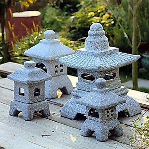 KOSHSH Japanese Garden Lantern Frost-Proof Cast Stone Pagoda Japanese Garden Lamp,Tachi-Gata Pagoda Garden Lantern Stone Effect Carving Garden Decoration Statue