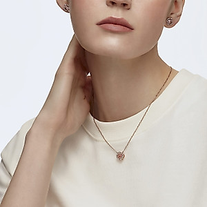 Swarovski Women's Una Necklace and Pierced Stud Earring Jewelry Set with Pink and White Crystals in a Rose-Gold Tone Finished Setting