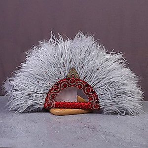 Msbfea Handmade African Ostrich Feather Fan Ladies Wedding Flapper Feather Hnad Fan for Bride One Side Costume Nigerian Flower Color 637