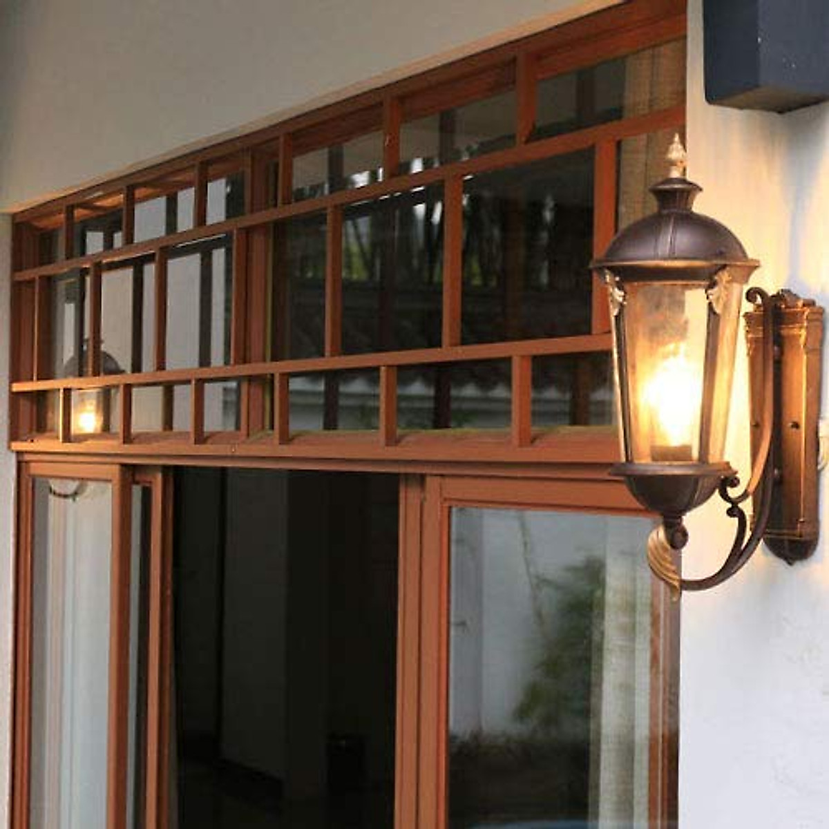 UWY Outdoor Waterproof Garden Wall Light Patio Wall Lamp Outside European Victorian Style Garden Lights Hallway Wall Lantern Ideas Home Glass Lantern E27 Brown