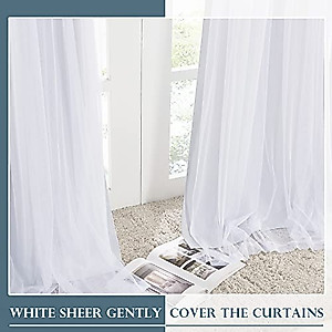 PONY DANCE Living Room Curtains 84 Inch Length - Sheer Overlay Curtains, 52 inches Wide, Window Treatment Panels, Cortinas De Sala Elegantes (Winter White, Set of 2, with Extra Tie-Backs)