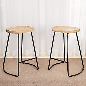 HeuGah Bar Stools, Solid Wood Barstools Set of 2, 26" Counter Height Bar Stools with Metal Leg,Rustic Backless Bar Stools for Kitchen Island,Bar Chairs with Solid Wood Saddle Seat (Burlywood, 26 Inch)