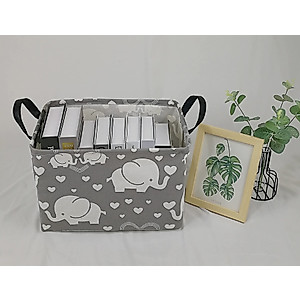 DUYIY Rectangle Canvas Storage Basket with Handle Large Organizer Bins for Dirty Laundry Hamper Baby Toys Nursery Kids Clothes Gift Basket (REC-love elephant)