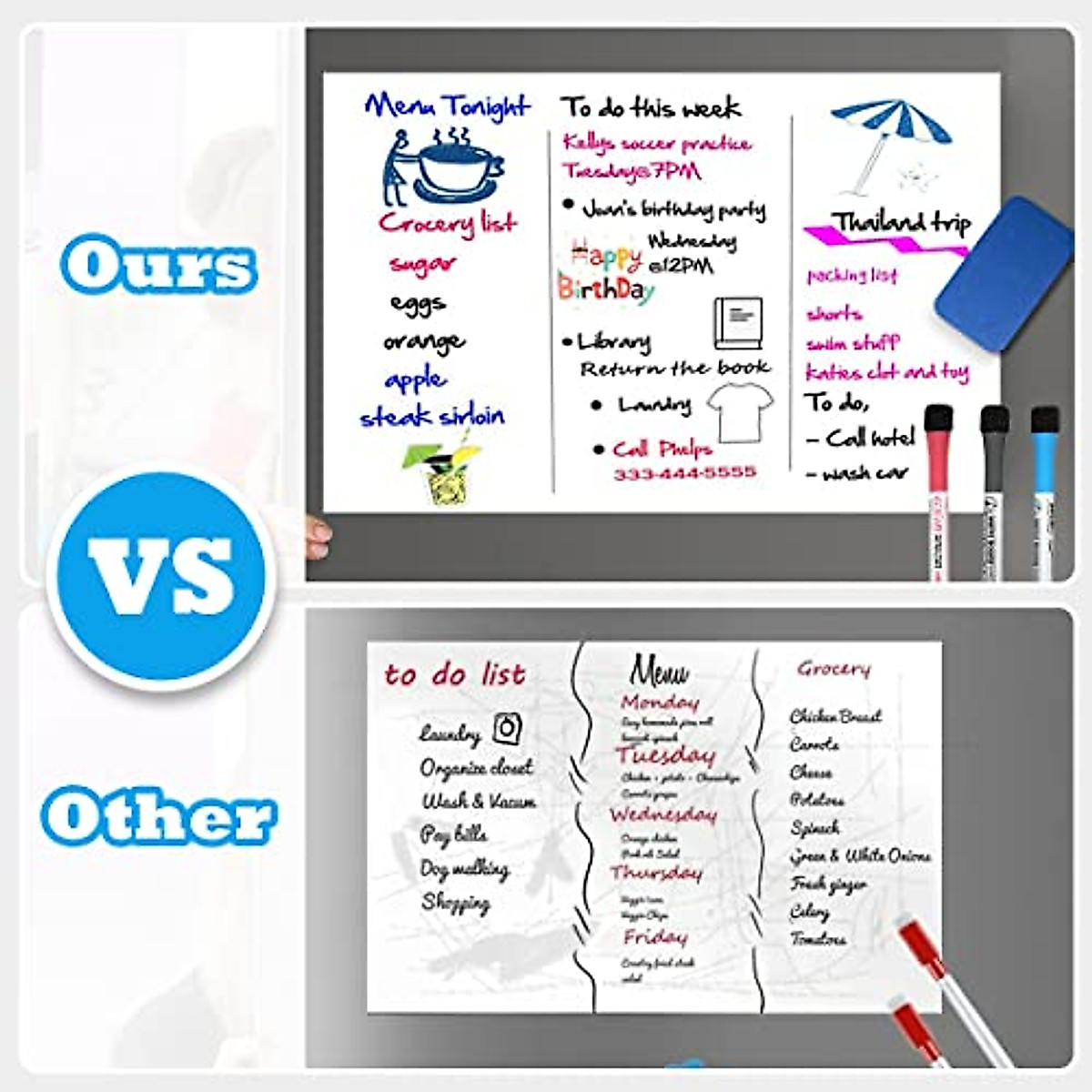 HAMIGAR Magnetic Whiteboard for Fridge, Dry Erase Letter Board, Shopping List Menu, Grocery List Magnet Pad for Fridge, 8.2x12.2 Inches Meal Planning Notepad, with 3 Markers & 1 Eraser & 2 Magnets