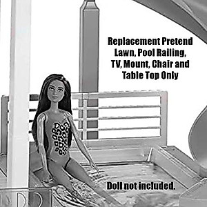 Replacement Parts for Barbie Dreamhouse Playset - FHY73 ~ Replacement Lawn, Pool Railing, TV, Mount, Chair and Table Top