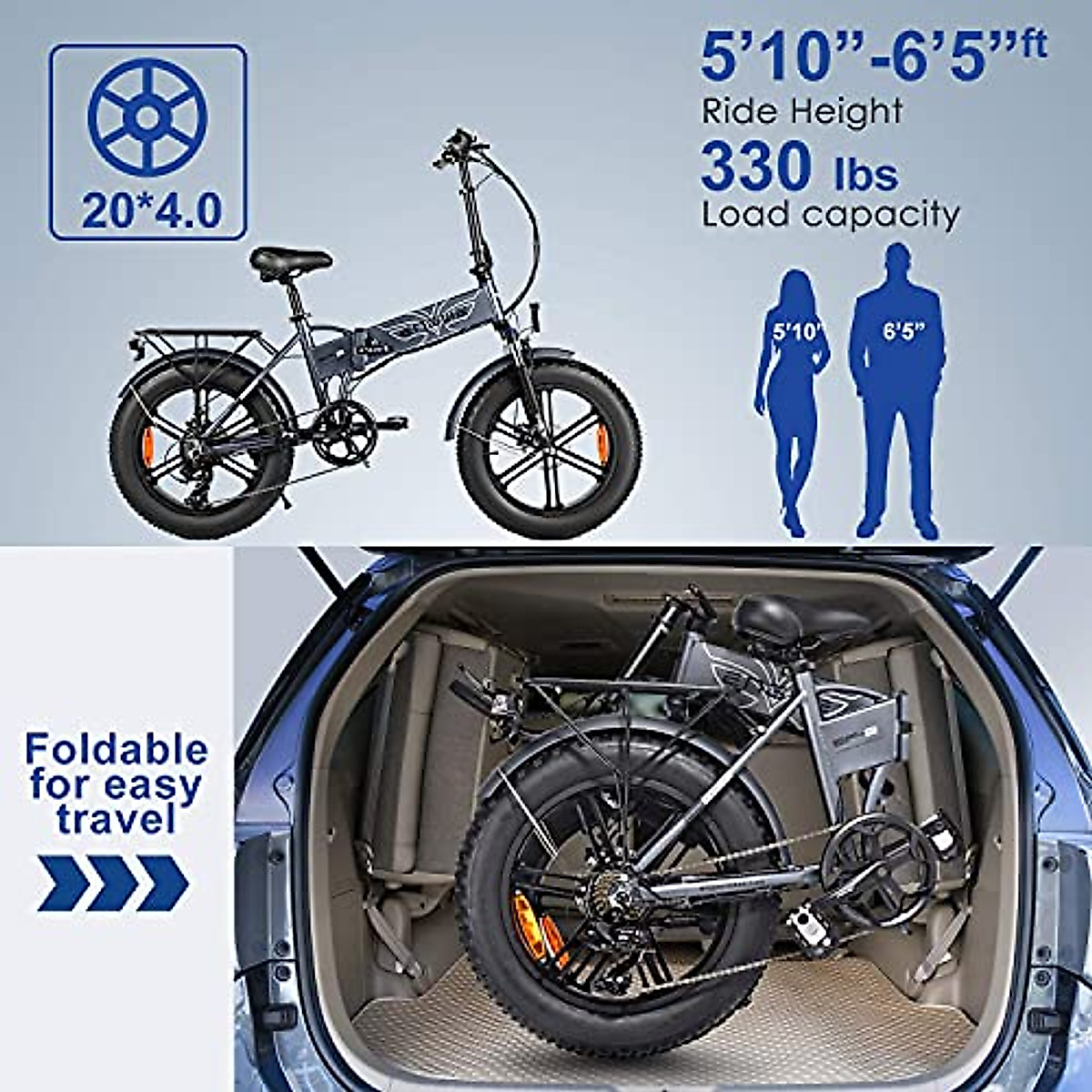 ENGWE 750W Folding Electric Bike for Adults 20" 4.0 Fat Tire Mountain Beach Snow Bicycles Aluminum Electric Scooter 7 Speed Gear E-Bike with Detachable Lithium Battery 48V12.8A Up to 28MPH (Gray)