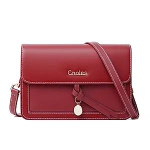 Cnoles Small Crossbody Shoulder Bag for Women Genuine Leather Cell Phone Bags Card Holder Wallet Purse and Handbags Red