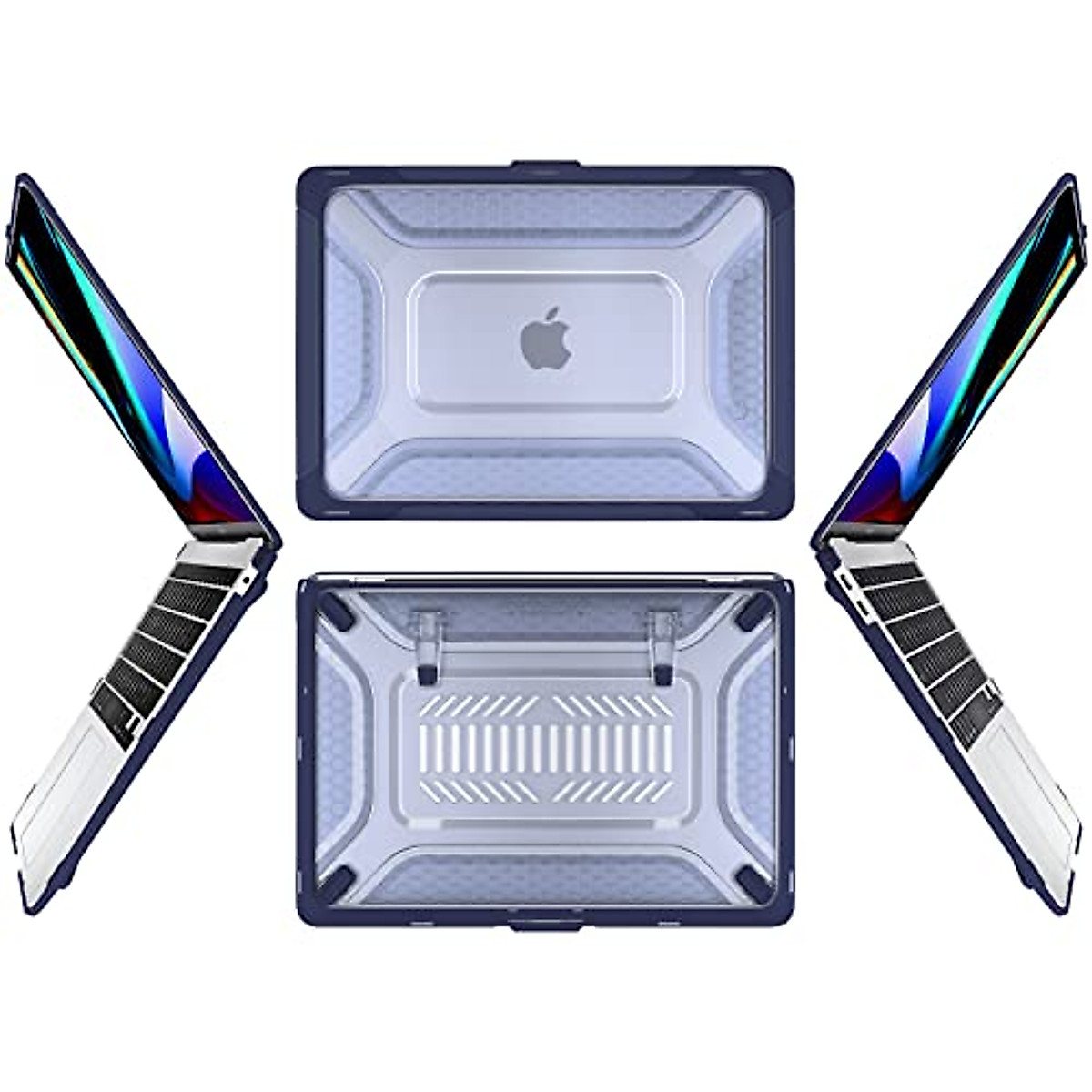 Batianda Protective Case for MacBook Air 13 inch 2021 2020 Release A2337 M1 A2179 A1932 with Touch ID,Heavy Duty Honeycomb Hard Shell with Slim TPU Bumper and Fold Kickstand & Keyboard Cover,Navy Blue