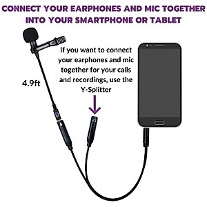Purple Panda Smartphone Lavalier Lapel Microphone with 3.5mm Plug - Omnidirectional Condenser Clip On Lav Mic Kit - Compatible with iPhone, Android, Samsung, iPad, Tablets - Skype/Zoom, Video Calls