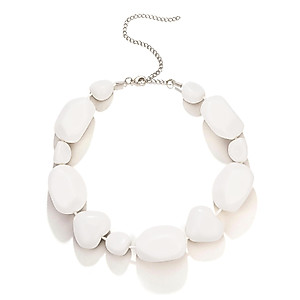 Giuesytic White Beaded Rock Bone Pebble Choker Classic Statement Necklace Halloween Costumes for Women Cosplay Accessories Carnival Accessory Jewelry