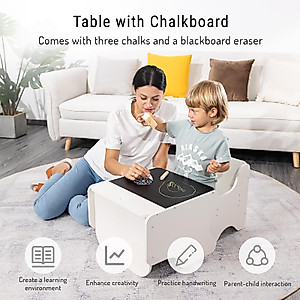 Tilhumt 2-in-1 Montessori Weaning Table and Chair Set with Chalkboard for Toddlers Age 1-4, Wooden Height Adjustable Chair, Kids Activity Table for Learning, Drawing, Dining, Easy Storage